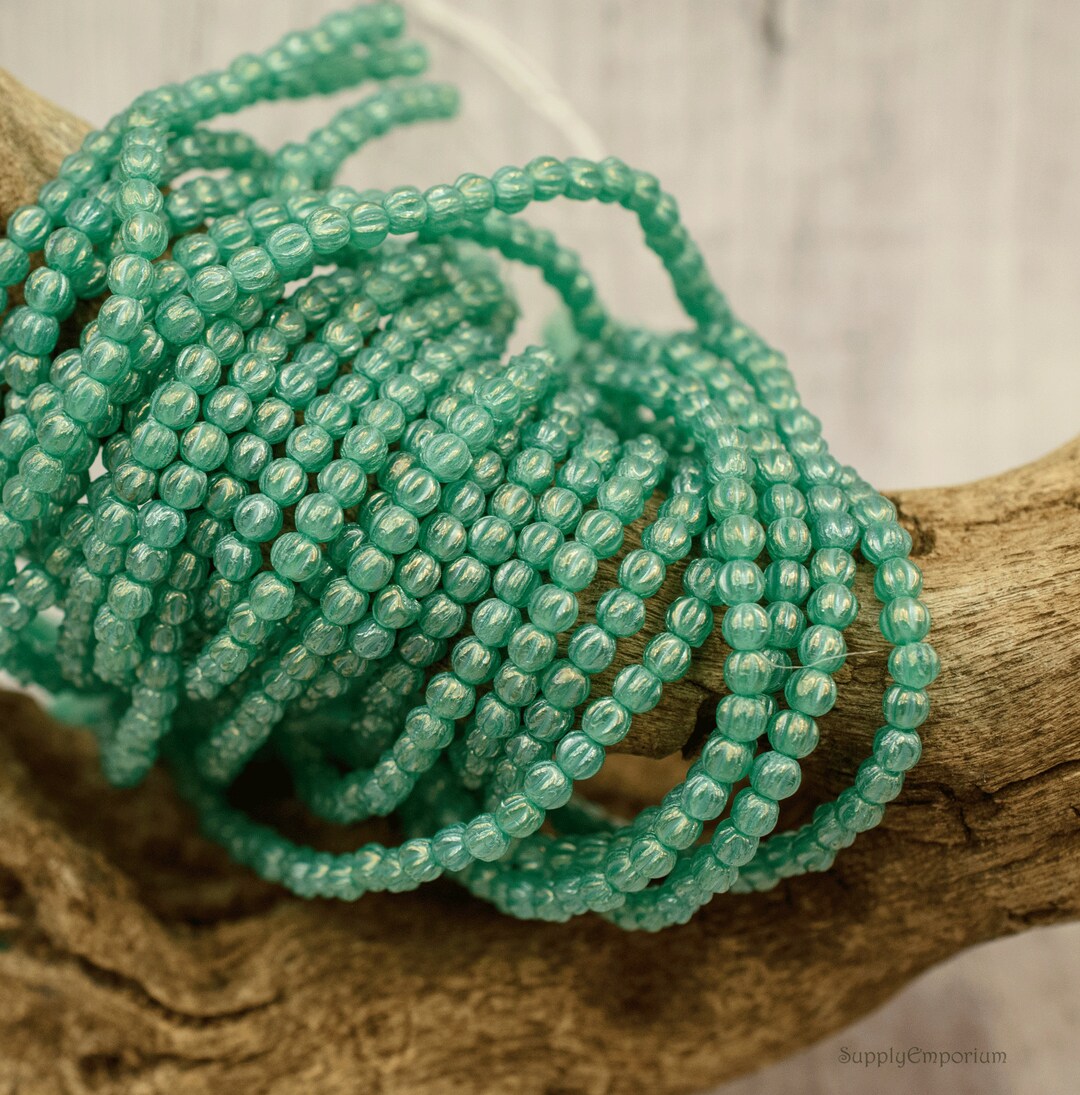Round Beads, Czech 3mm Melon Round Luster Iris Atlantis Green Melon ...
