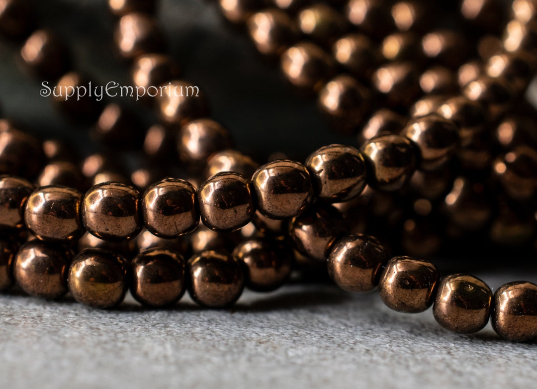4239R 50 4mm Czech Glass Bronze Druk Bead, Bronze 4mm Smooth Round Druk ...