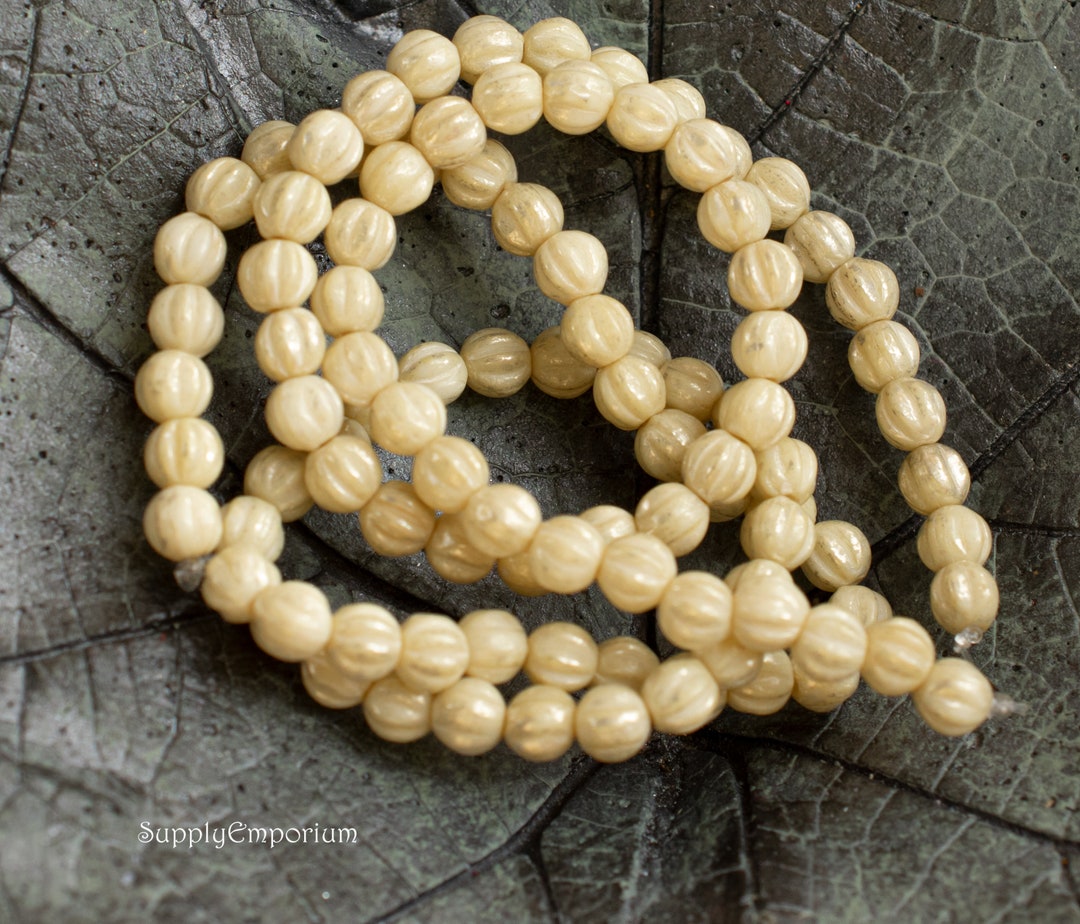 Round Beads, Melon Beads, Czech Glass 4mm Ivory Mercury Melon Round ...