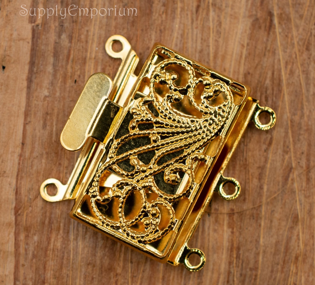 F 4838 1 Clasp 13x22mm Gold 3 Strand Box Clasp Shiny Gold Plated Brass ...