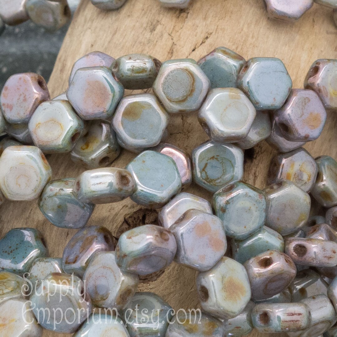 3196, 6mm Chalk Lazure Blue Czech Glass Honeycomb Beads, Lazure Blue ...