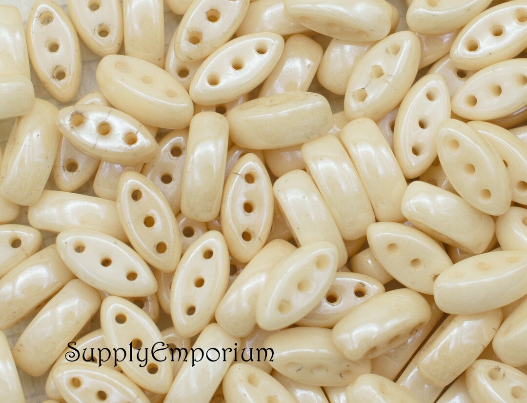 Cali Bead 3-hole Bead Czech Cali Bead 3x8mm Chalk Champagne Cali Bead ...