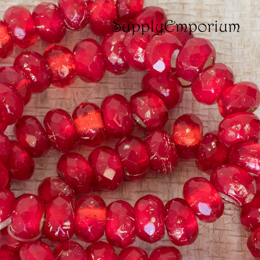 Czech Roller Beads, Large Hole Roller, 6x9mm Roller, Pomegranate Red ...