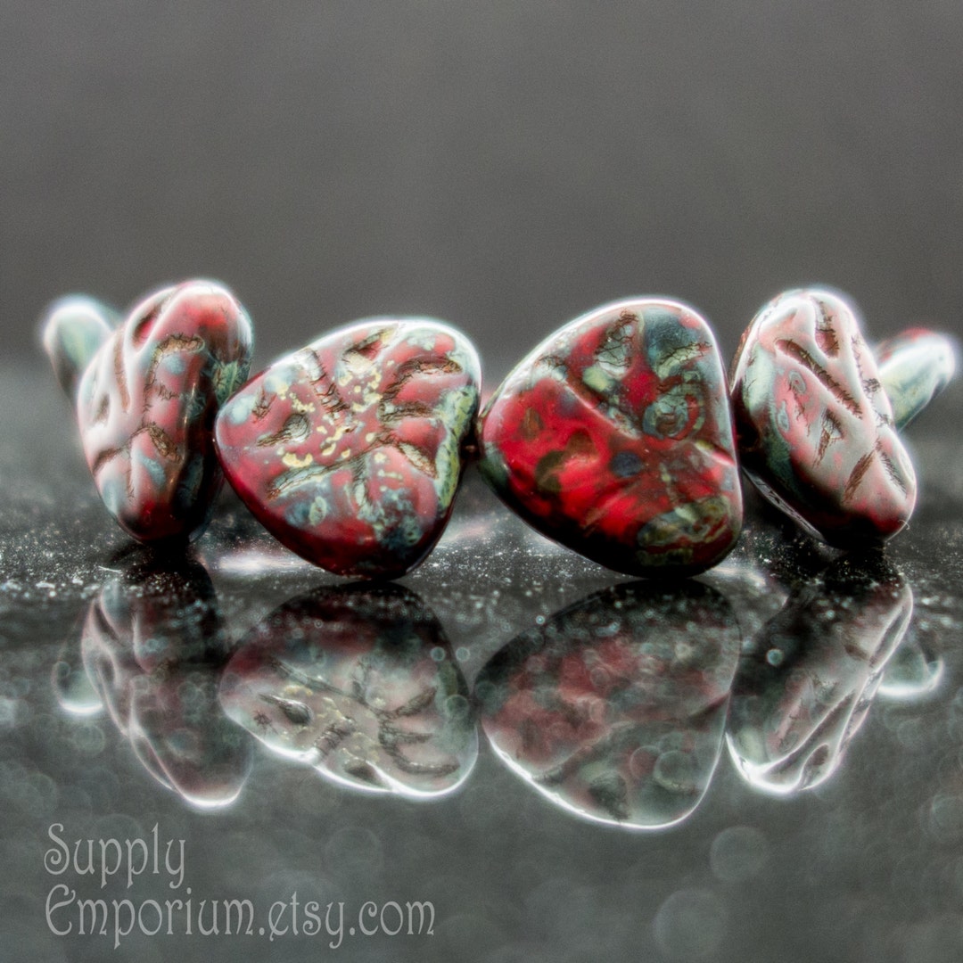 3144, 17x16mm Red Picasso Czech Glass Carved Triangle Beads, 17x16mm ...
