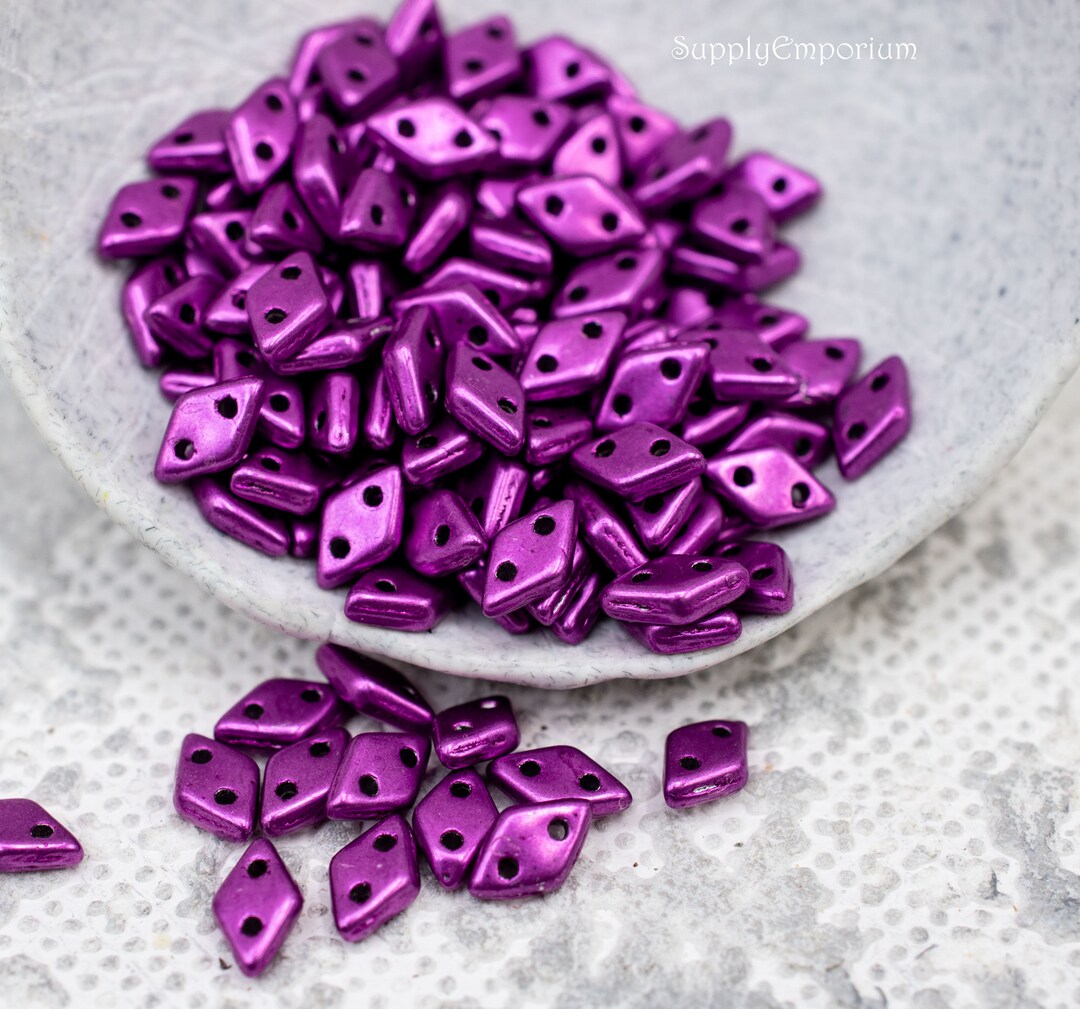 2 Hole Diamond Beads, Czech Glass 4x6mm Saturated Spring Crocus ...