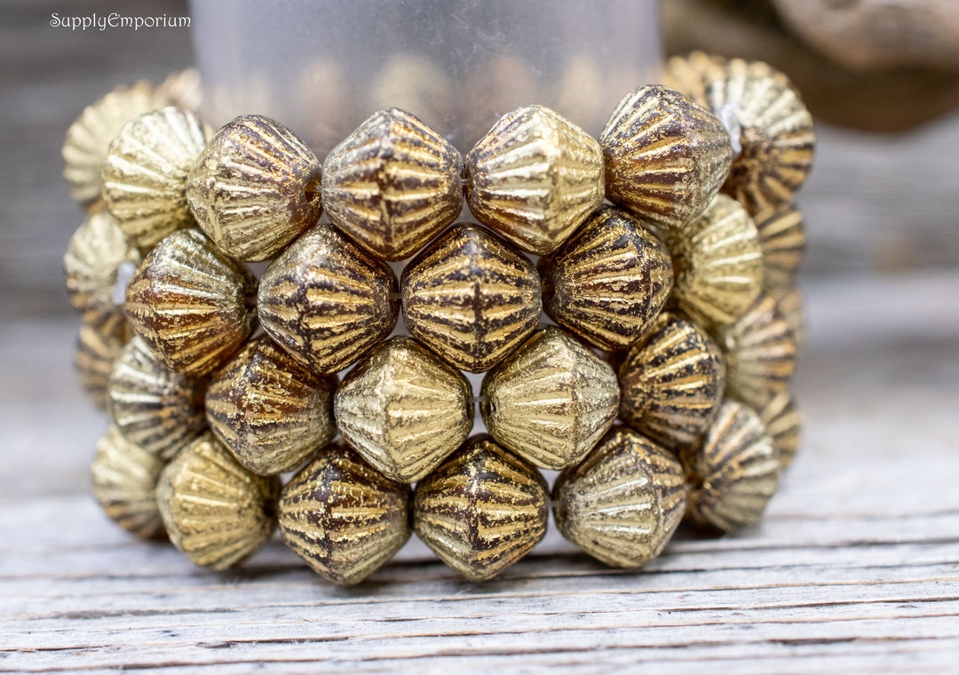 5506RR 6 Czech 11mm Gold Washed Orange Alloy Tribal Bicone Glass Beads ...