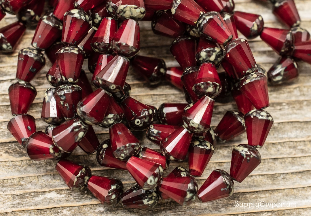 Picasso Tear Drop, Czech Teardrop, Red Picasso Drop Bead, Glass Tear ...