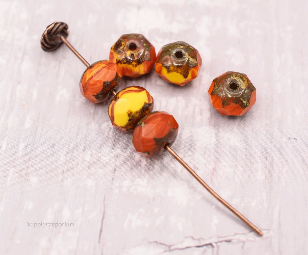 Czech Rondelle Beads Faceted Bead Firepolish Bead 6x8mm Yellow/burnt ...