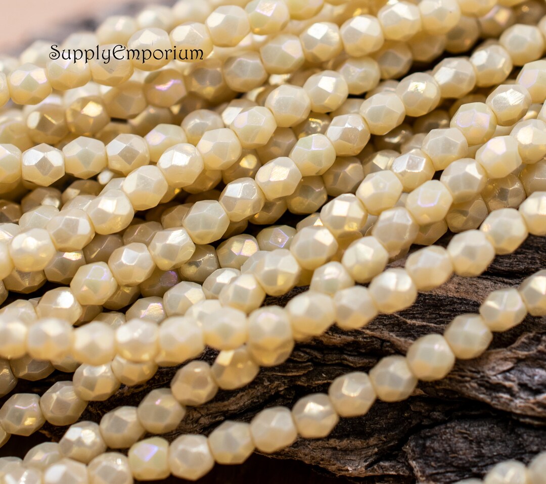 3mm Czech Glass Luster Iris Antique Beige Fire Polish Round Luster Iris ...