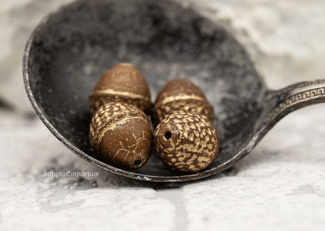 Czech Acorn Glass Bead Acorn Beads 10x12mm 8 Beads Matte Brown With ...