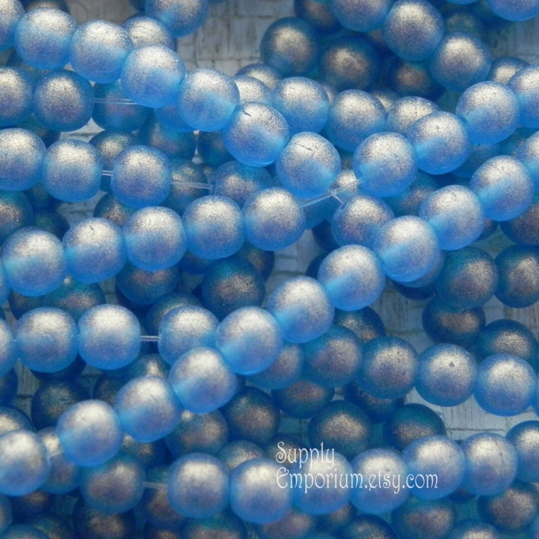 2609 100 4mm Sueded Gold Capri Blue Druk Bead Czech Glass Suede Gold ...