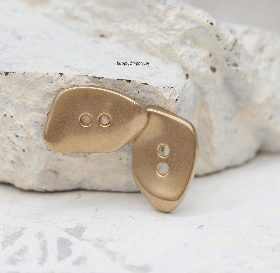 Metal Button, 2 Hole Metal Button, 2 Buttons, 23x15mm Dull Gold Buttons ...