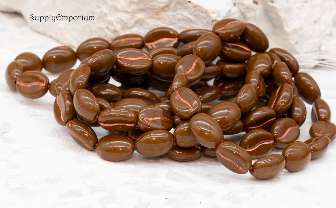 Czech Coffee Bean Bead, Brown With Copper Wash 11x8mm Coffee Bean Bead ...