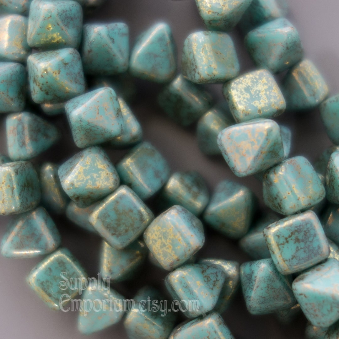 Pyramid Bead, Stud Bead, Czech Glass 6mm Turquoise Lumi Pink Pyramid ...