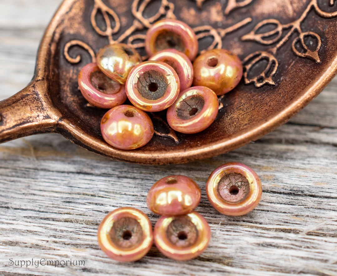 Teacup Bead Caps, Czech Glass Tea Cup Bead Rose Gold Topaz Luster 4mm ...