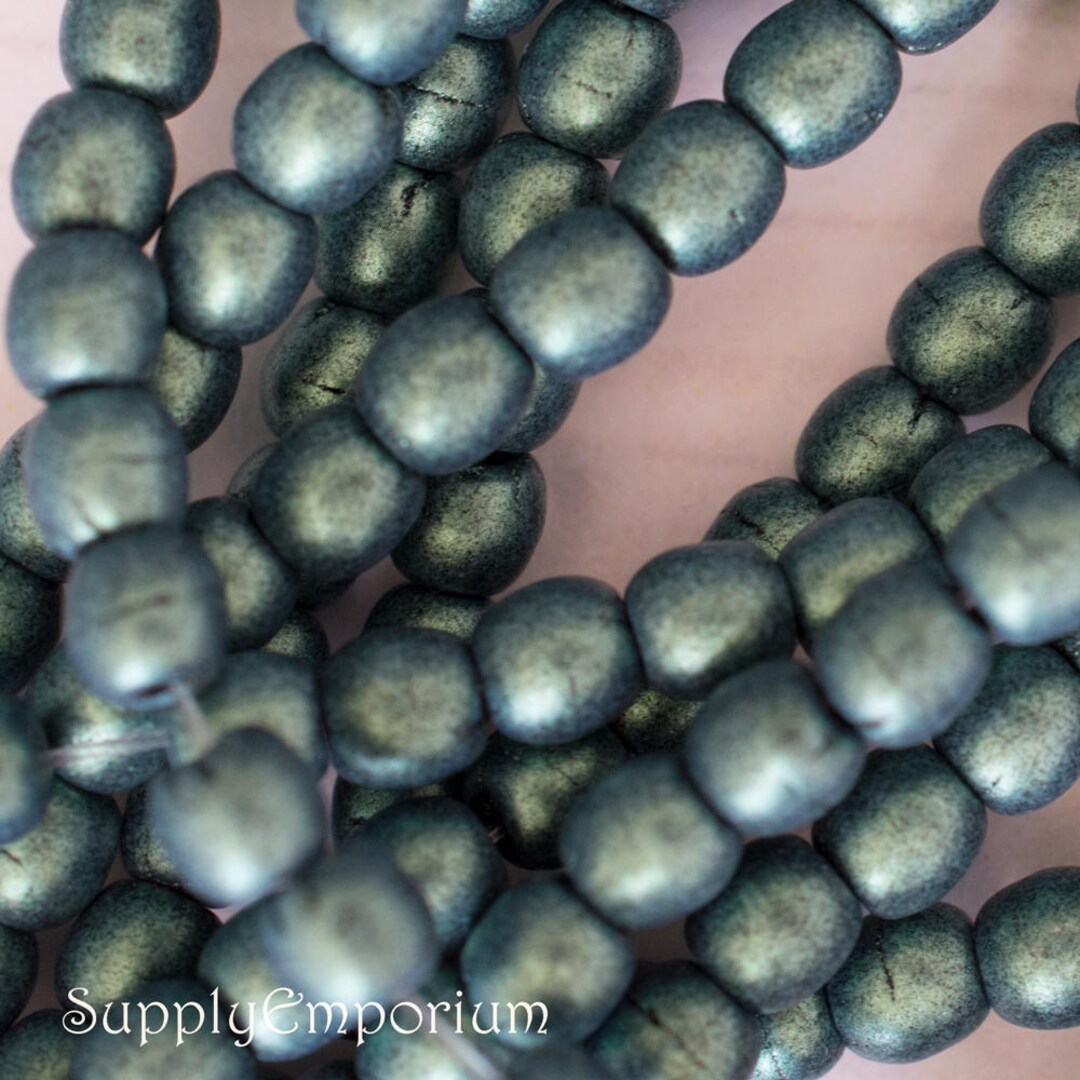 Round Beads, Druk Beads, Czech Glass 3mm Metallic Suede Light Green ...