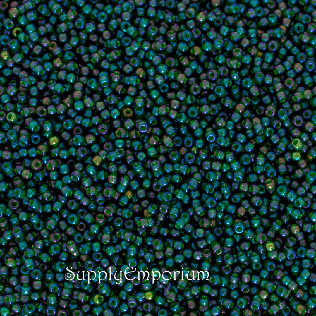 11/0 Toho Seed Bead, Toho 11-384 Green Lined Rainbow Montana Blue Roundseed Beads, 10 Grams ...