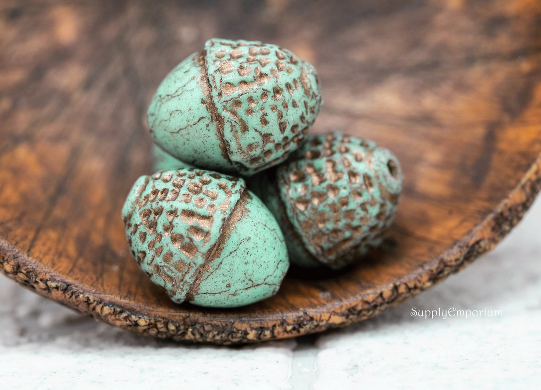 Czech Acorn Glass Bead Acorn Beads 10x12mm 8 Beads Matte Green ...