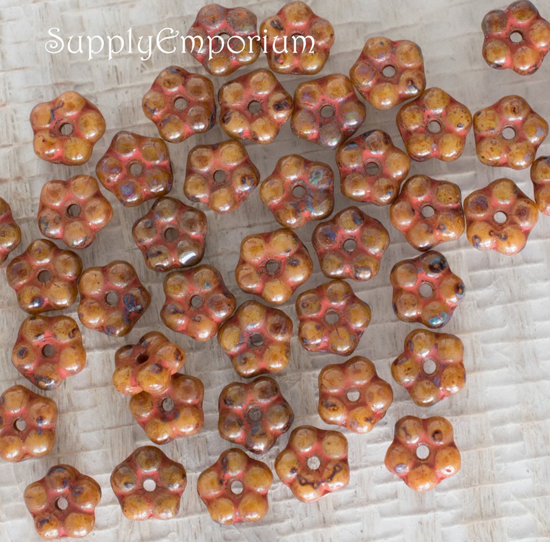 Czech 5mm Alloy Orange Forget Me Not Spacer Beads, 5mm Flat Flower ...