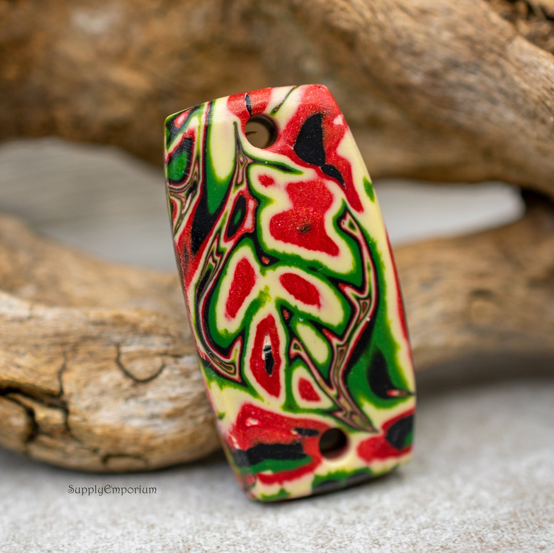 CLAY 1507 Polymer Clay Connector, 38x20mm Polymer Clay 2 Hole Mokume ...