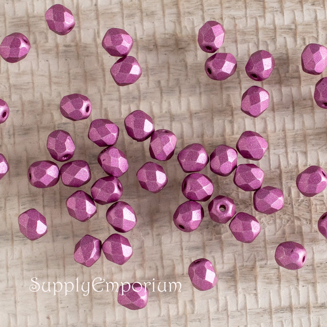 1456 50 4mm Alabaster Metallic Lilac Czech Glass Fire Polish Round ...