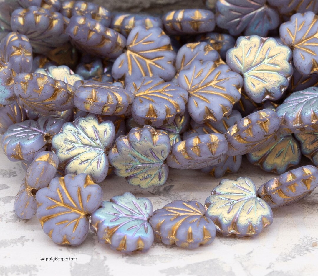 Leaf Bead, Maple Leaf Bead, Picasso Leaf, Czech Leaf, Matte Thistle AB ...