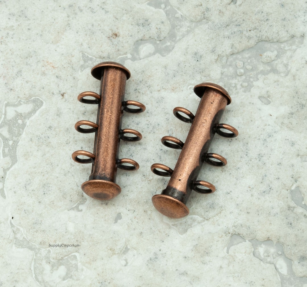 Slide Lock Clasp, 3 Strand Clasp, Antique Copper 21mm Vertical Loop 3 ...