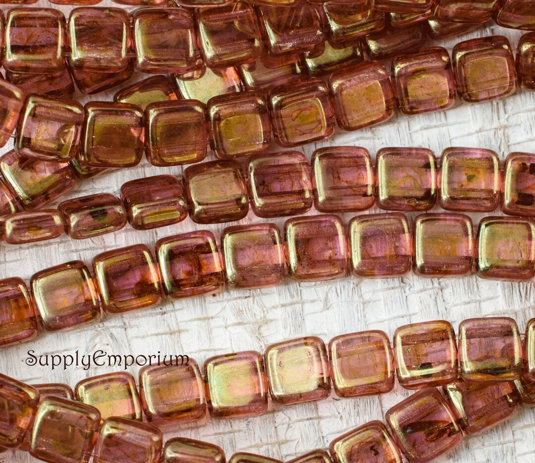 6630 25 Czechmates 6mm Gold Marbled Topaz Tile Beads Gold Marbled Topaz ...
