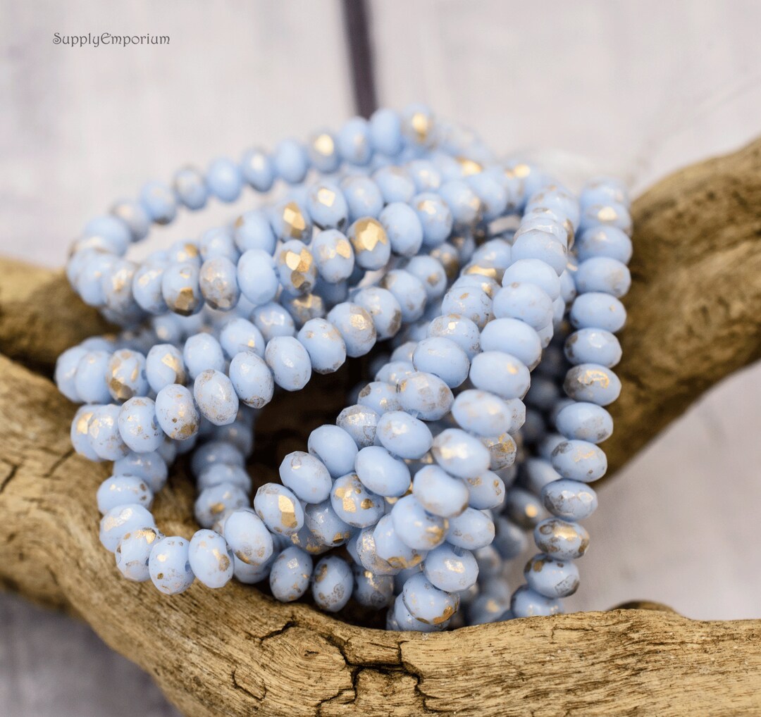 Periwinkle With Gold Wash Czech 3x5mm Rondelle Bead Czech Glass Periwinkle Blue Faceted Rondelle ...
