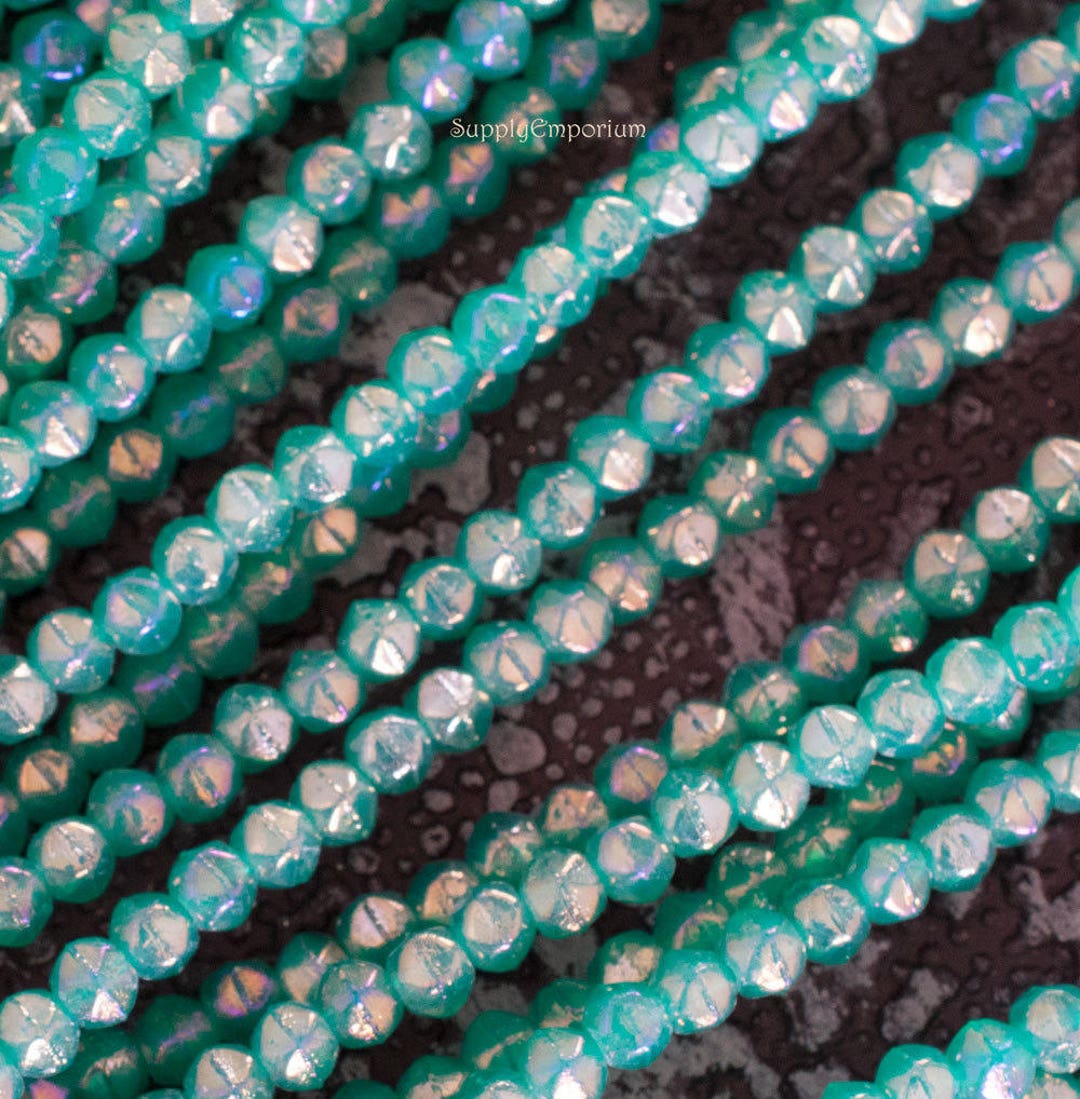 2899 50 3mm English Cut Luster Iris Atlantis Green Beads English Cut 3mm Luster Iris Atlantis ...