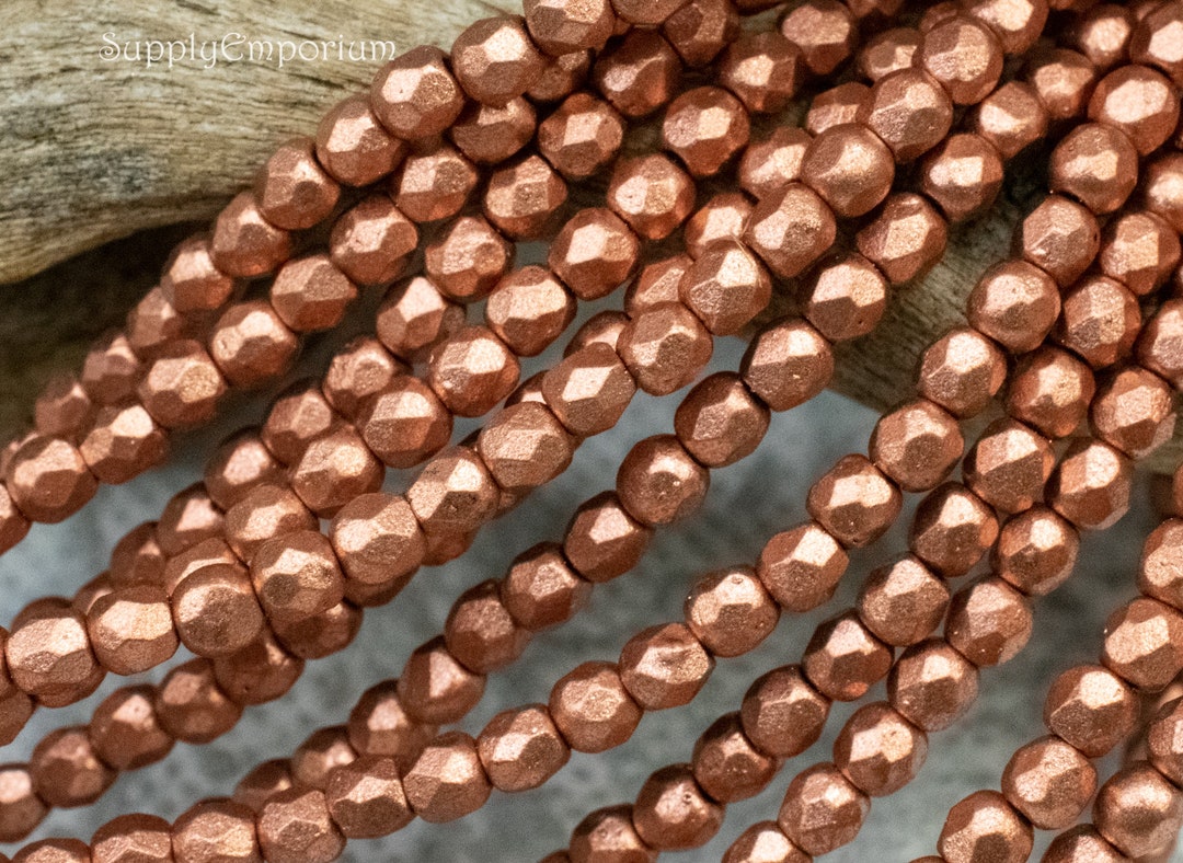 7284 50 3mm Czech Glass Matte Metallic Copper Fire Polish Round Beads ...