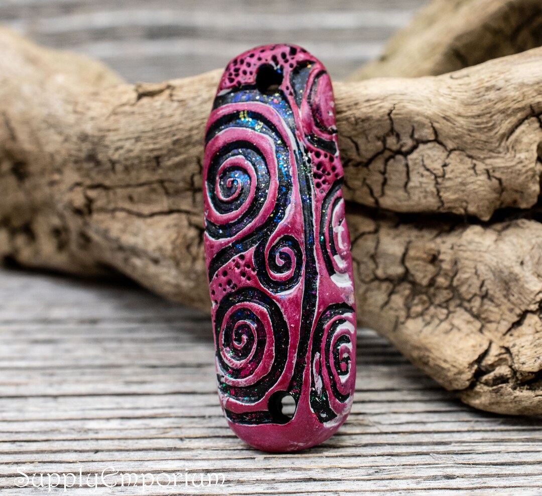 CLAY 2996 Long, Freeform Oval Stick Polymer Clay Pendant, 20x55mm ...