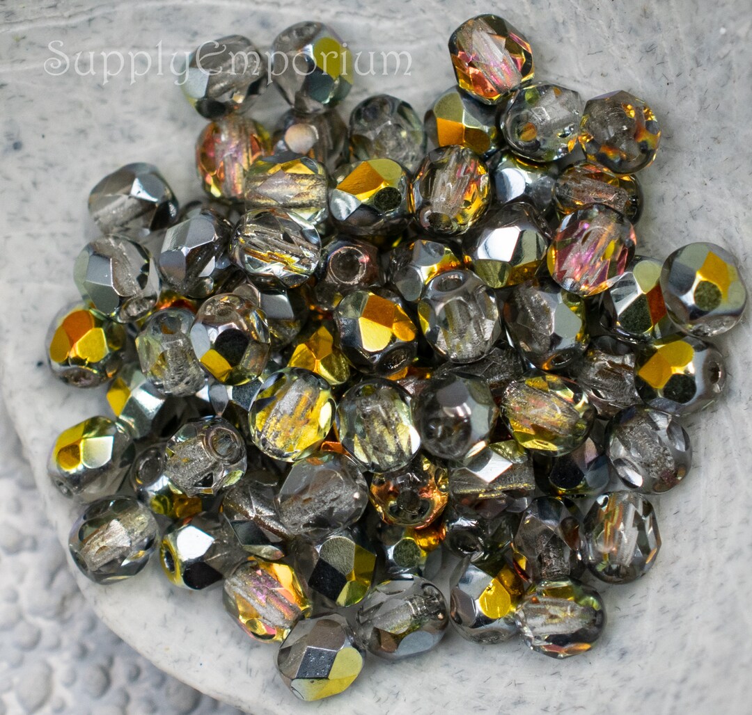 Czech 4mm Crystal Marea Fire Polish Round Beads, 50 Beads, Crystal ...