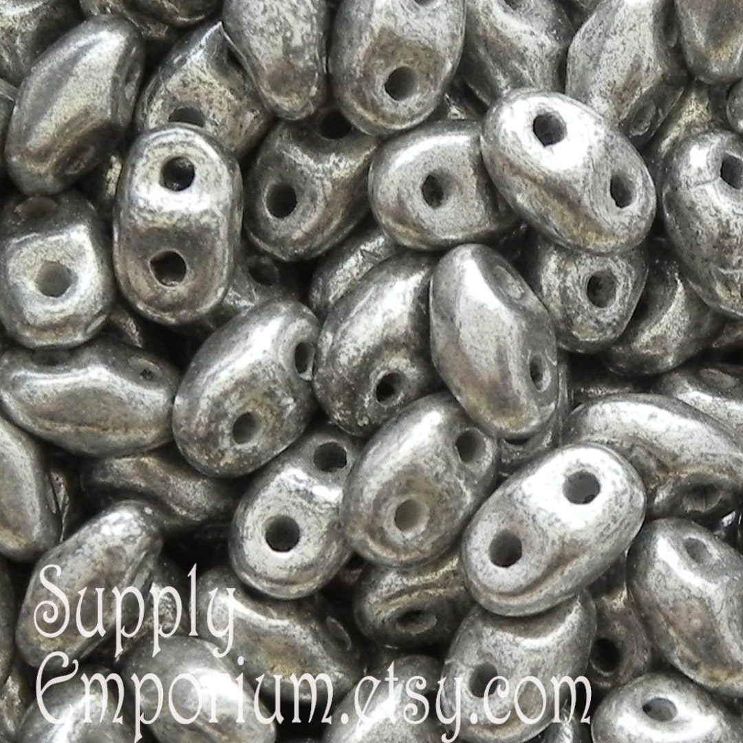 Czech Miniduo 2 Hole Bead, Chalk Silver 2x4mm Miniduo Beads, Matubo ...