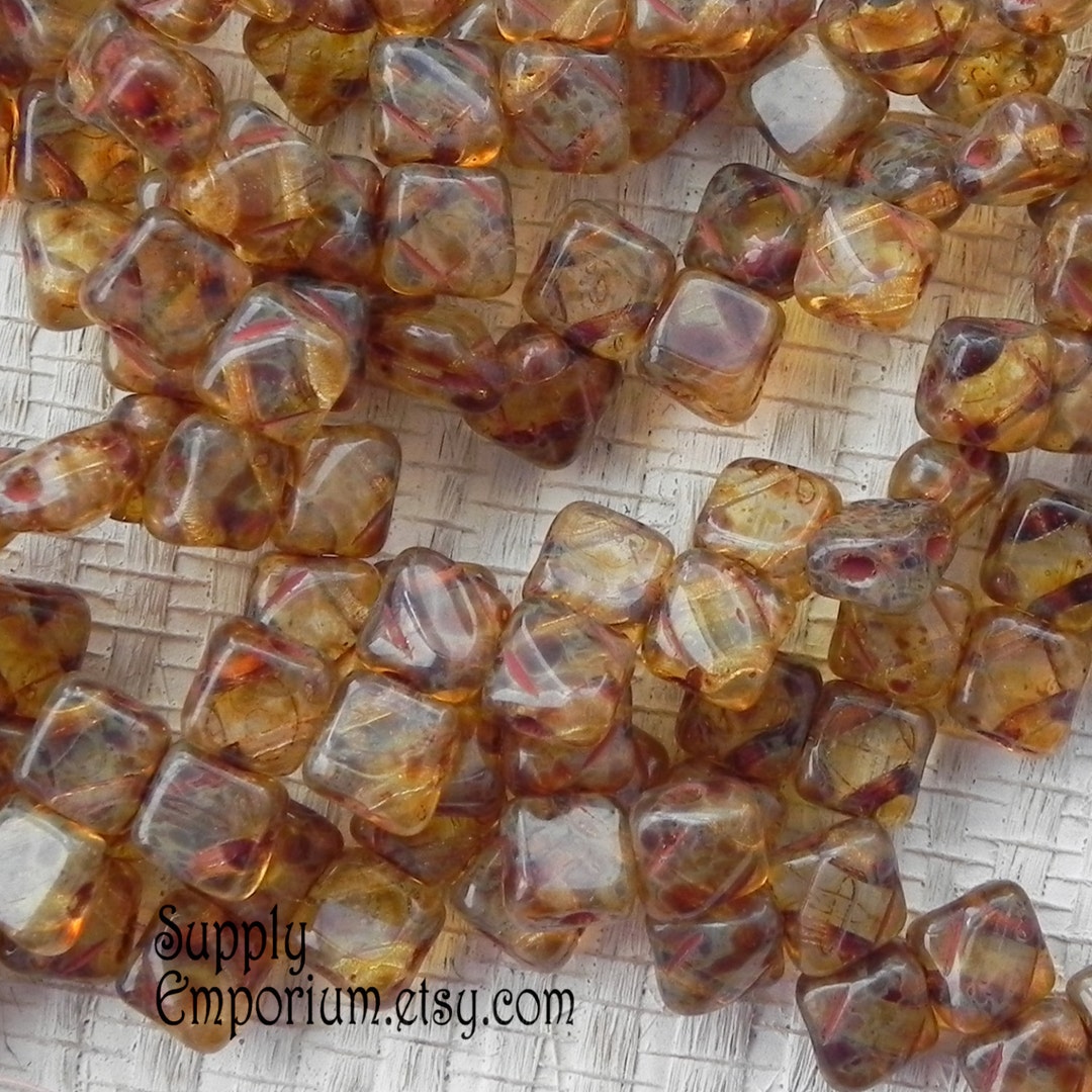 6mm Crystal Travertin Czech Glass Two Hole Silky Beads 40 Beads Crystal ...