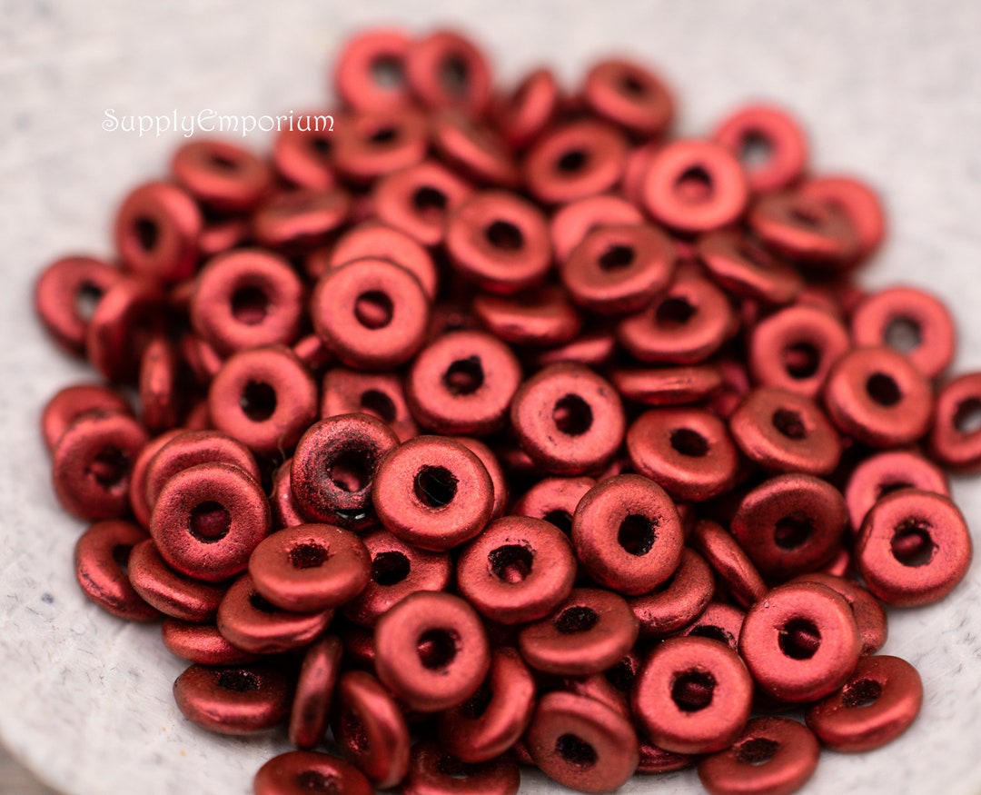 4mm Matte Metallic Lave Red Ring Beads, Matte Metallic Lava Red Czech ...