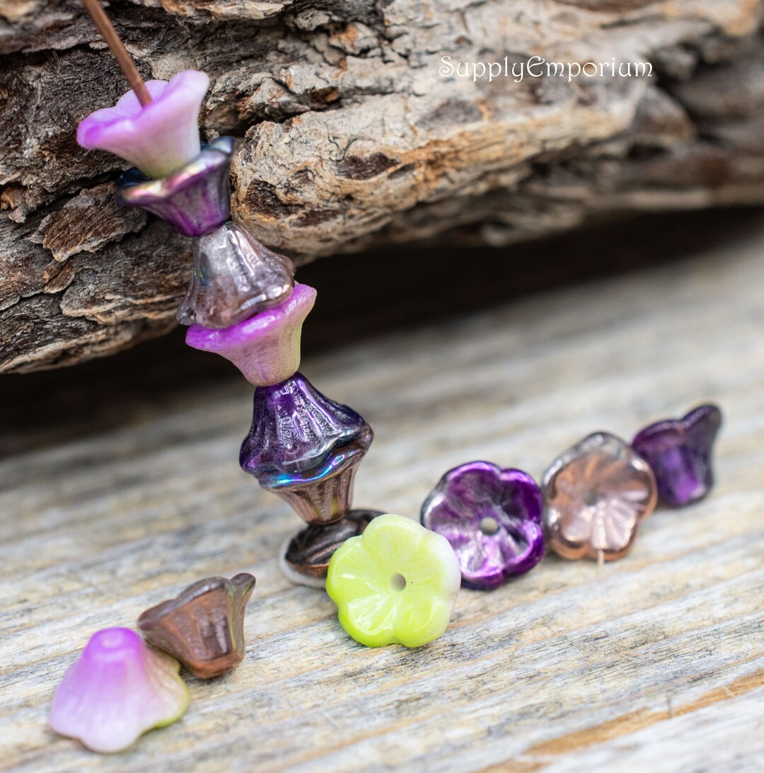 Czech Flower Bead Mix, Glass Bead, Bell Flower Bead, 5x7mm Glass Cup ...