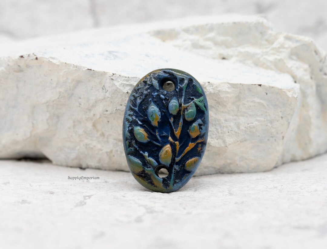 Polymer Clay Connector, 2 Hole Pendant, Handmade Polymer Clay Embossed ...