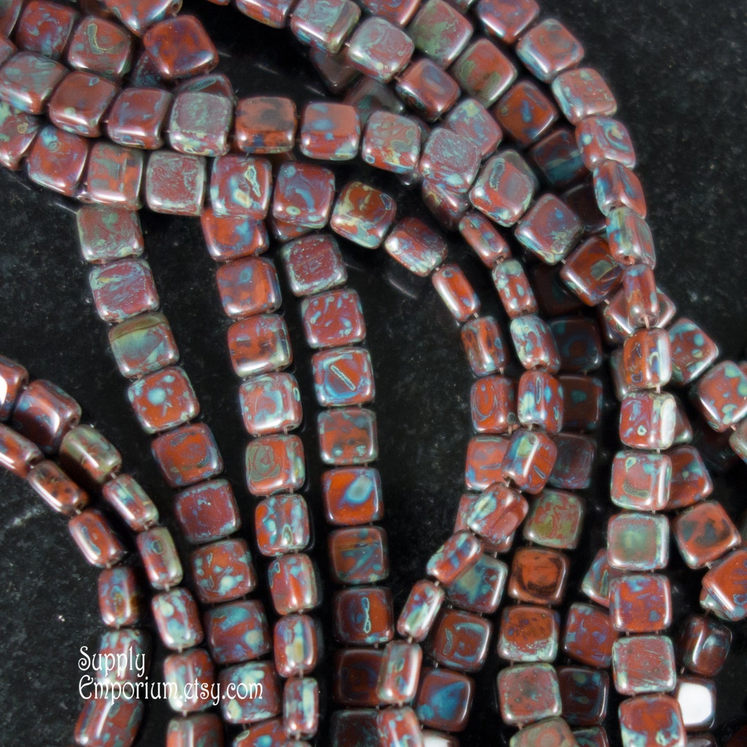 Tile Bead, 2 Hole Tile, Picasso Tile Bead, Czechmates Picasso Umber ...