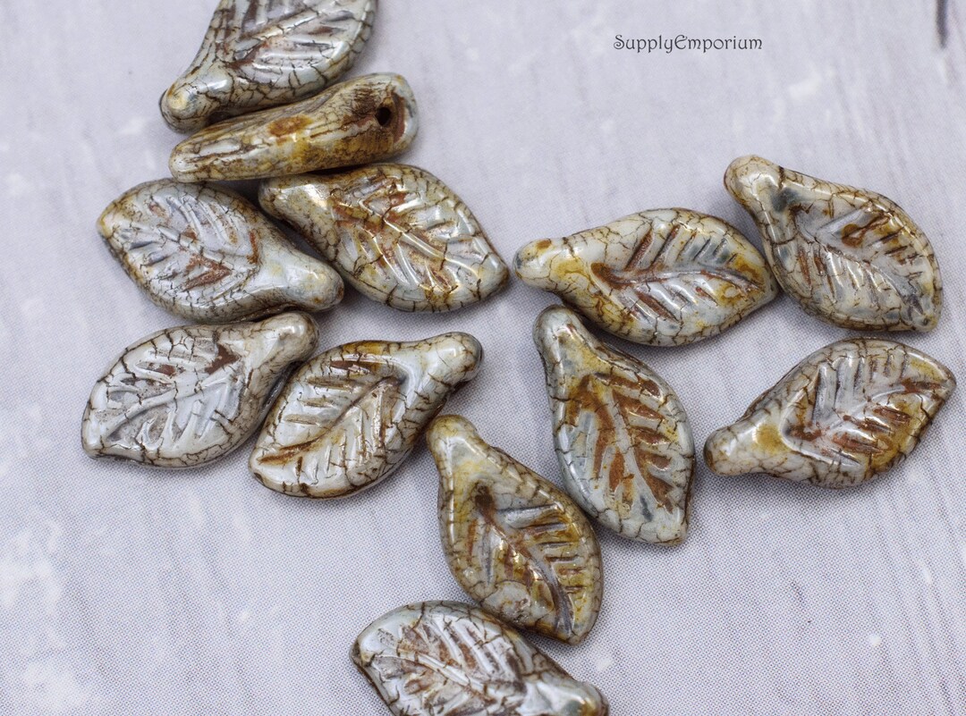 7120 Czech Glass Opaque Greenstone Picasso 6x12mm Leaf Beads, 24 Beads ...