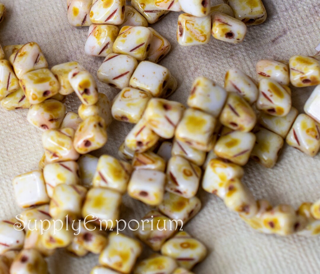 SILKY BEADS, Chalk Travertine Czech Glass 2 Hole Silky Beads, 1328R 40 ...