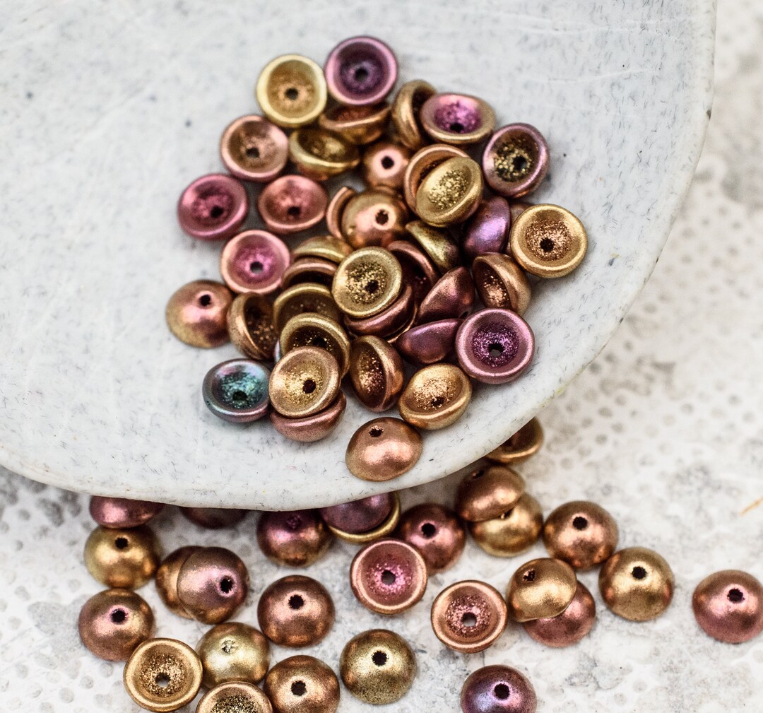 Tea Cup Beads, Czech Glass 4x2mm Matte Metallic Bronze Iris Teacup Bead ...