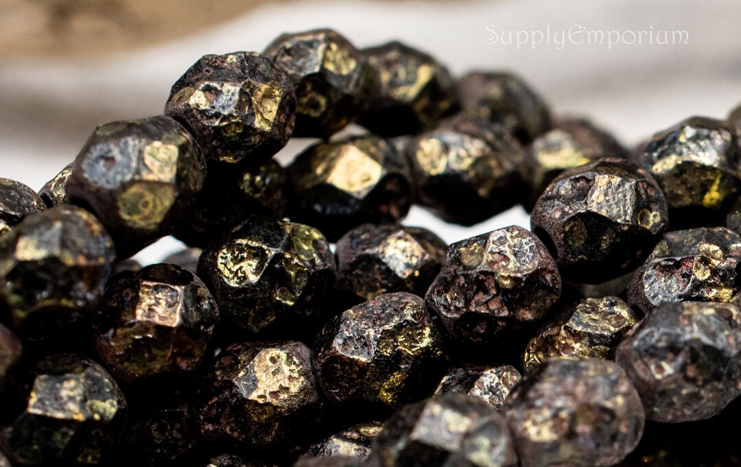 6mm Czech Glass Jet Stone Copper Picasso Round Beads Stone Copper Jet ...