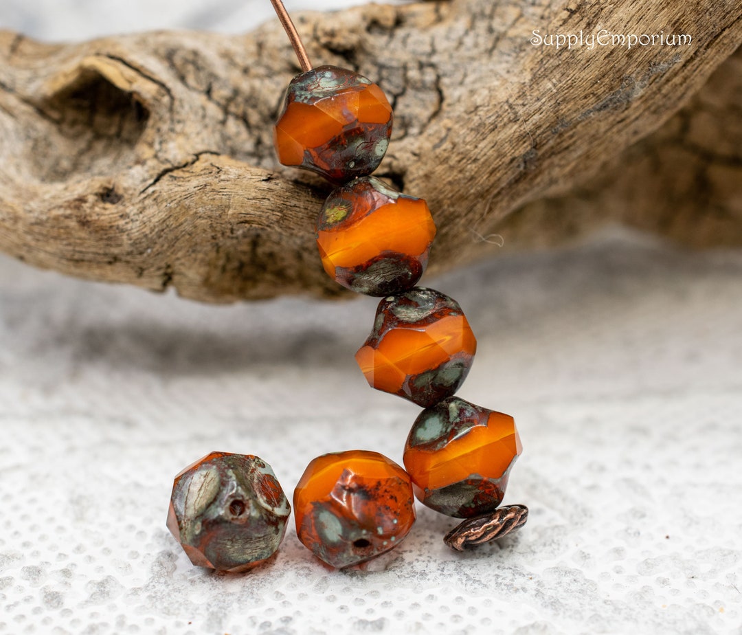 Bicone Beads, Baroque Bicone, Czech Glass 8mm Orange Opaline Picasso ...