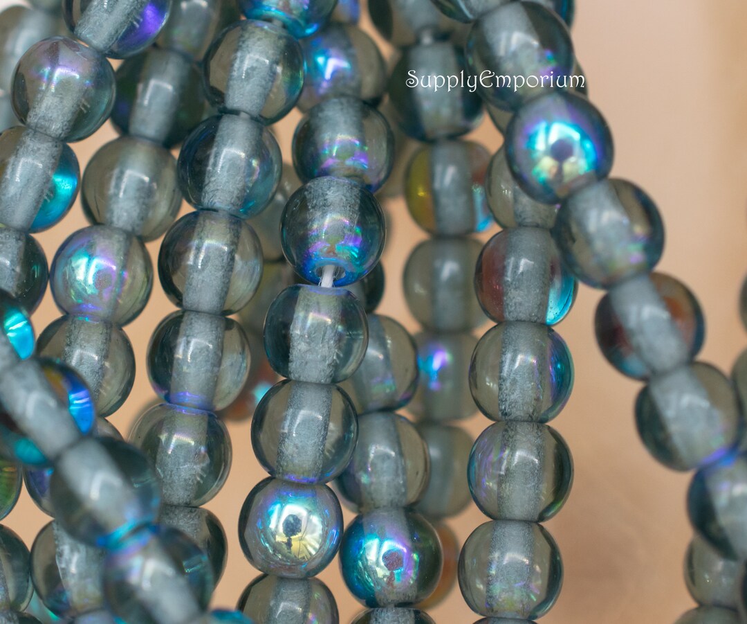 4mm Montana Blue AB Czech Glass Druk Bead Montana Blue AB Smooth Round ...