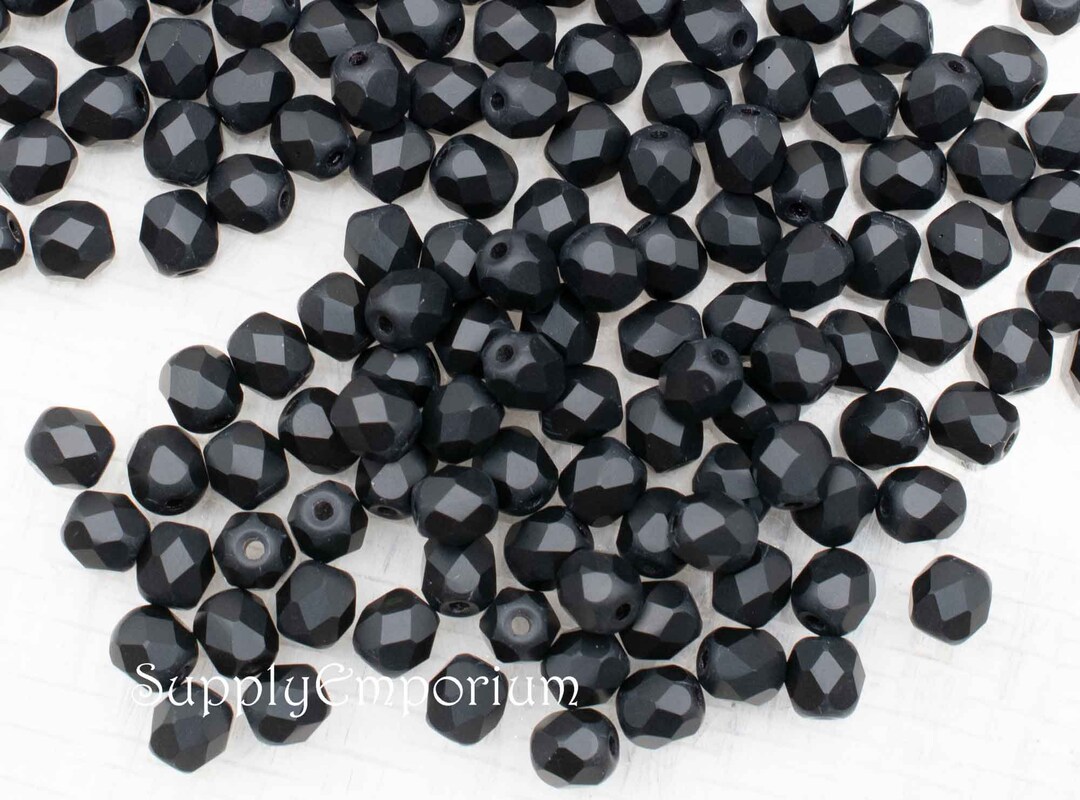 4mm Matte Jet Fire Polished Faceted Round Beads Czech Glass Matte Jet ...