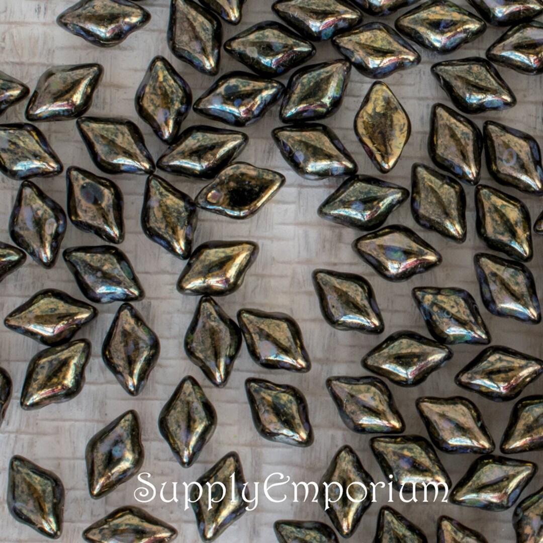 5980 10g Czech Jet Bronze Picasso Gemduo 2 Hole Beads, Jet Bronze ...