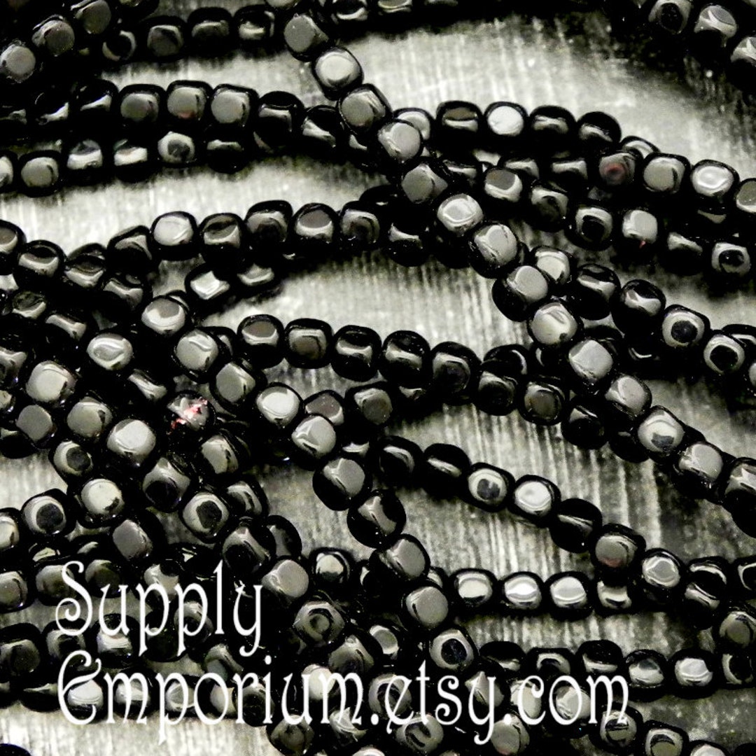 Jet Black 4mm Cube Beads 4x4mm 100 Beads Black Round Edge Pressed Cube ...