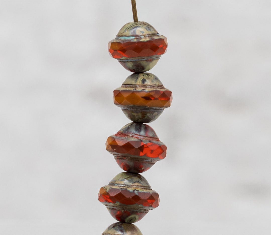 8x10mm Transparent and Opaque Brick Orange Picasso Mix Saturn Bead ...