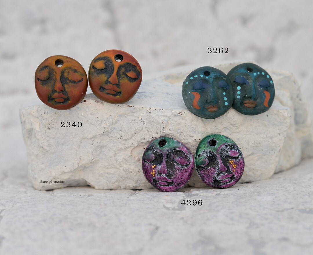 Handmade 19mm Moon Face Polymer Clay Charms, Set of 2 - Etsy